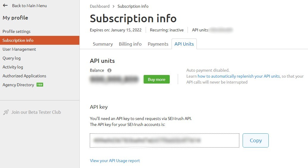 Semrush API Key question - Semrush API Help | SEMrush